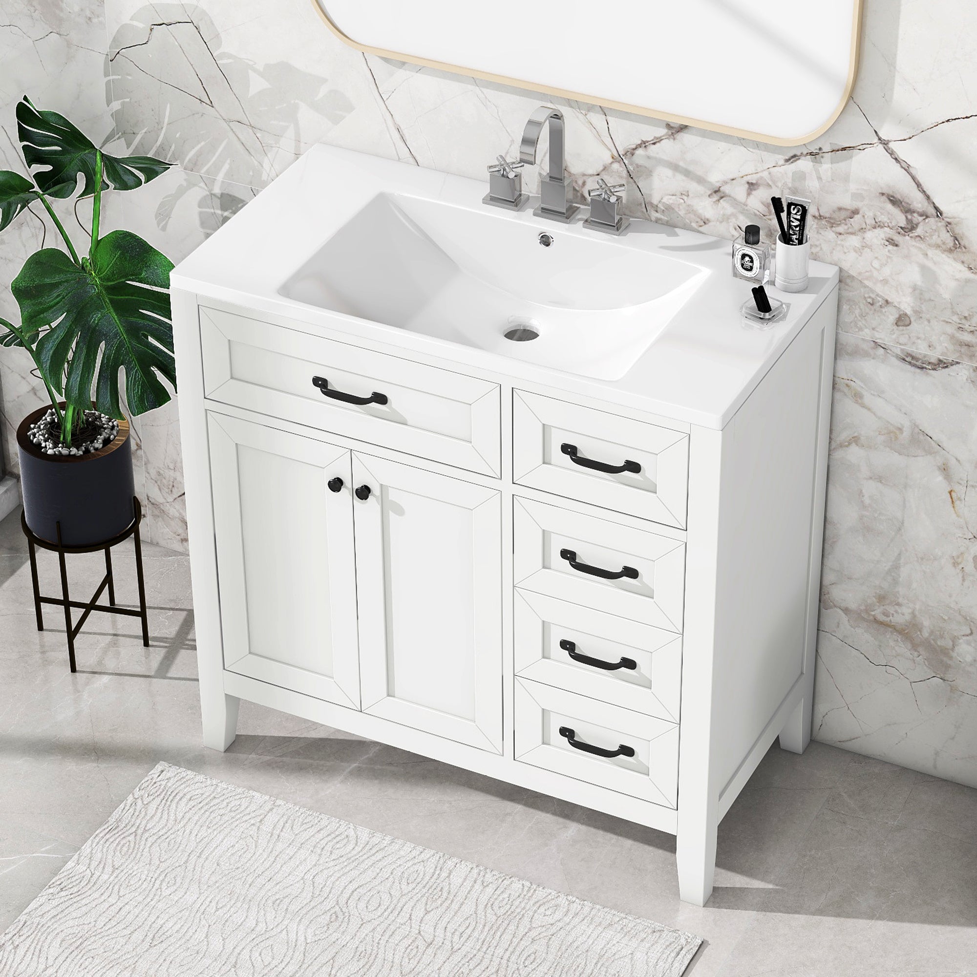36 Bathroom Vanity with Sink Combo and Drawers White